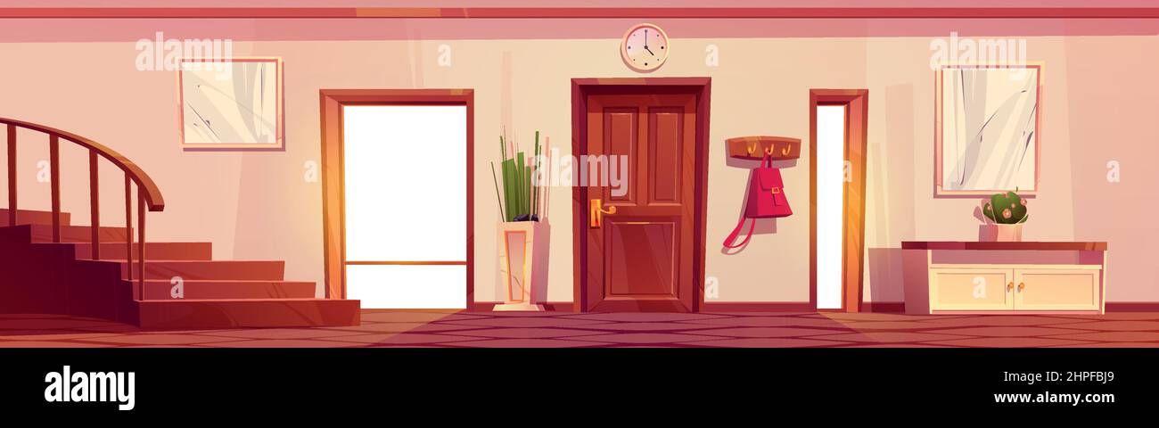 House hallway entrance interior with stairs and furniture. Apartment ...