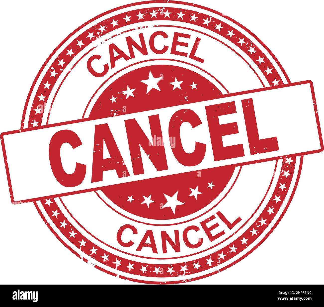 Grunge black cancelled ROUND rubber seal stamp on white background ...