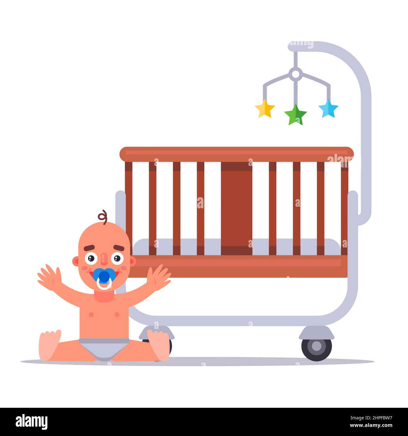 baby wooden crib for a newborn toddler. flat vector illustration Stock ...