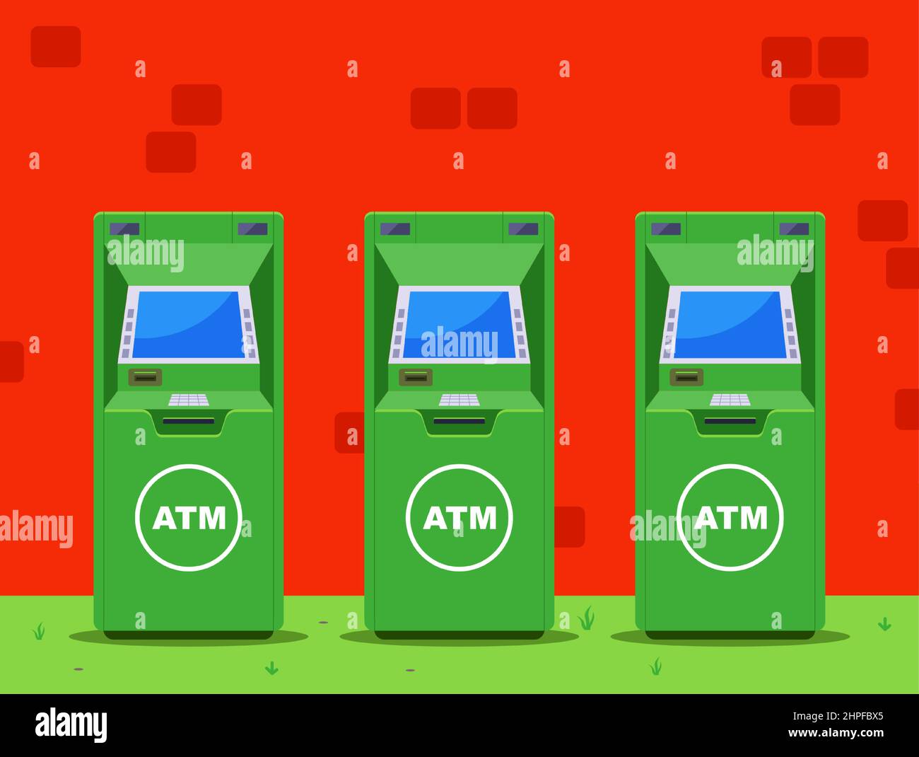 several green ATMs on the street. flat vector illustration Stock Vector Image & Art - Alamy
