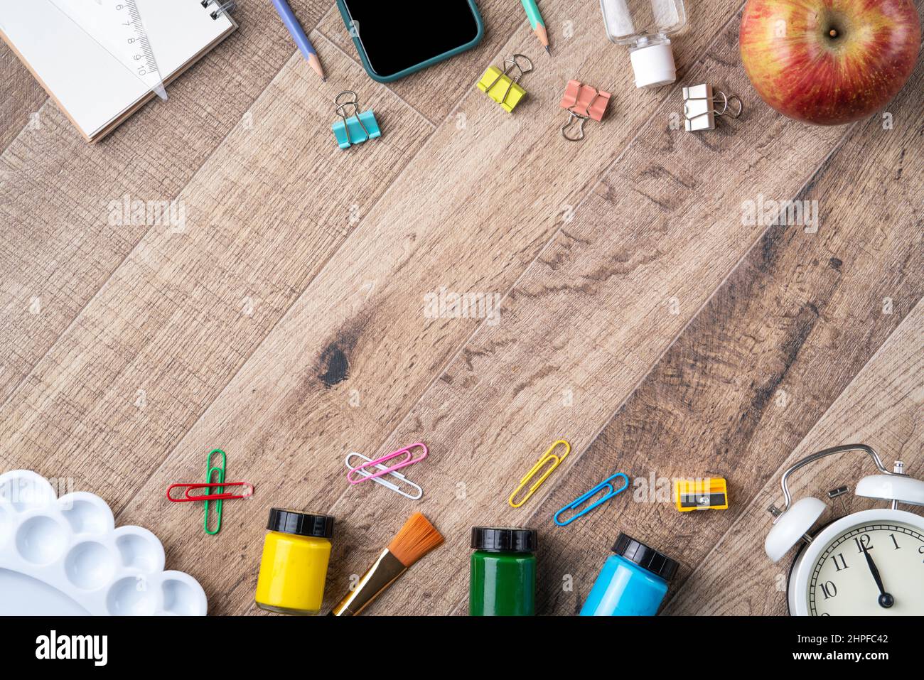 Back to school student design concept, top view of stationery over ...