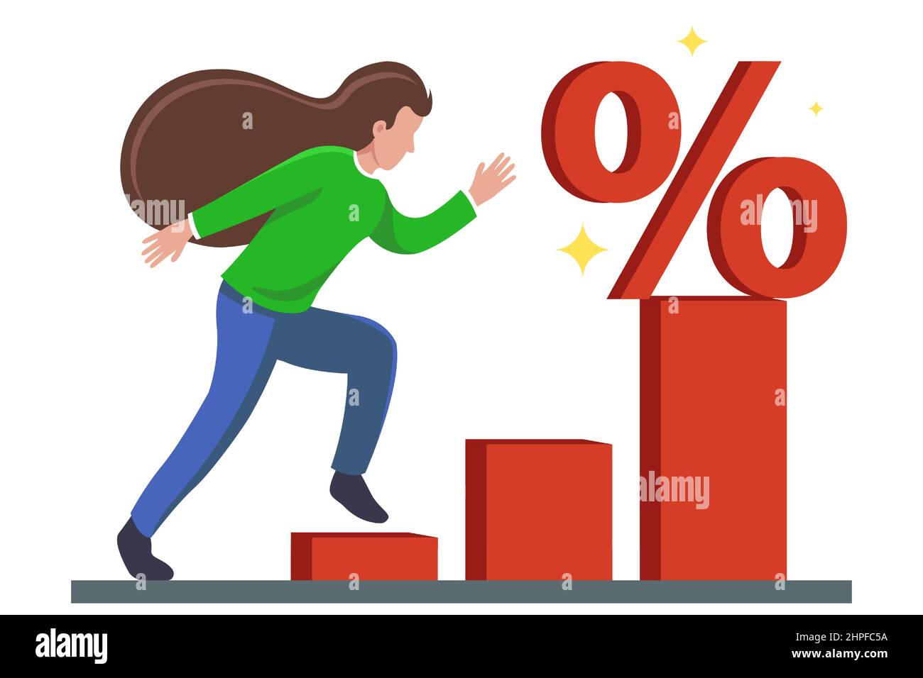 girl runs the chart to the discount symbol. low price in the store ...