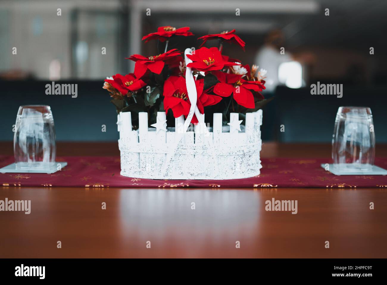 Meeting table with Christmas decorations Stock Photo - Alamy