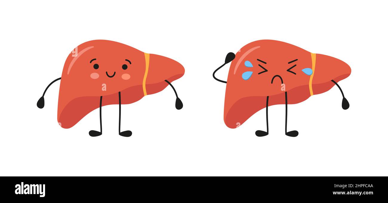 Healthy happy and sad sick liver characters. Kawaii liver characters ...