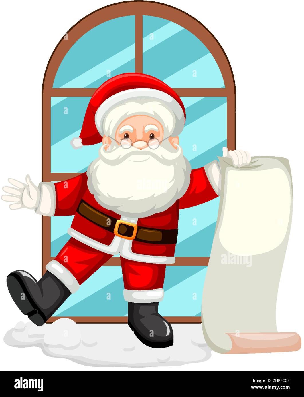 Happy Santa with long list by the window illustration Stock Vector ...
