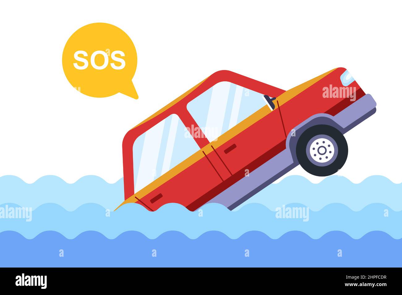 The car has fallen into the river and is sinking. flat vector ...