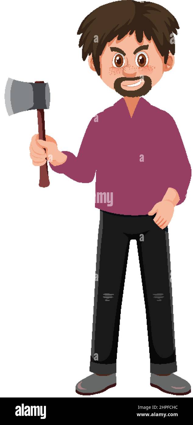 A man holding ax cartoon character on white background illustration ...