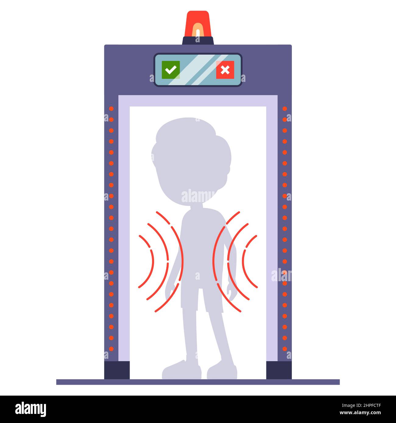man passes a metal detector at the airport. scan a person through. flat ...
