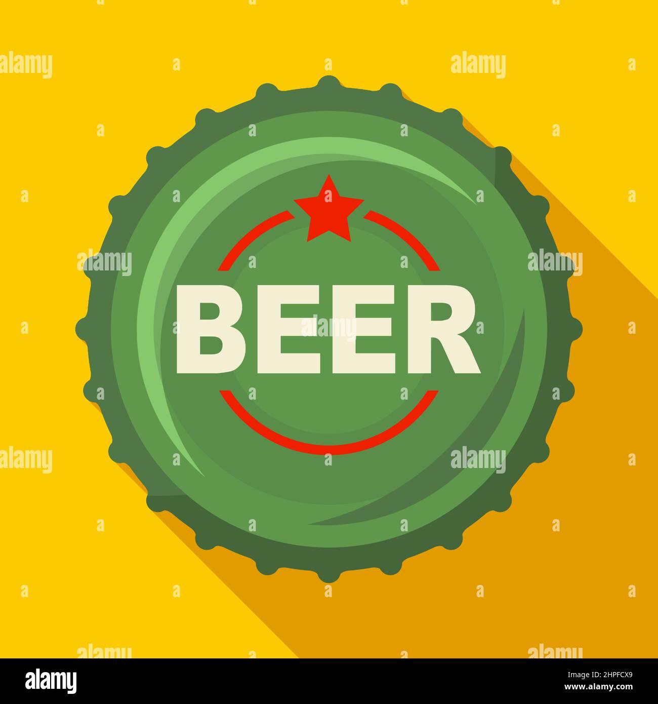 beer cap with logo on a yellow background. flat vector illustration ...