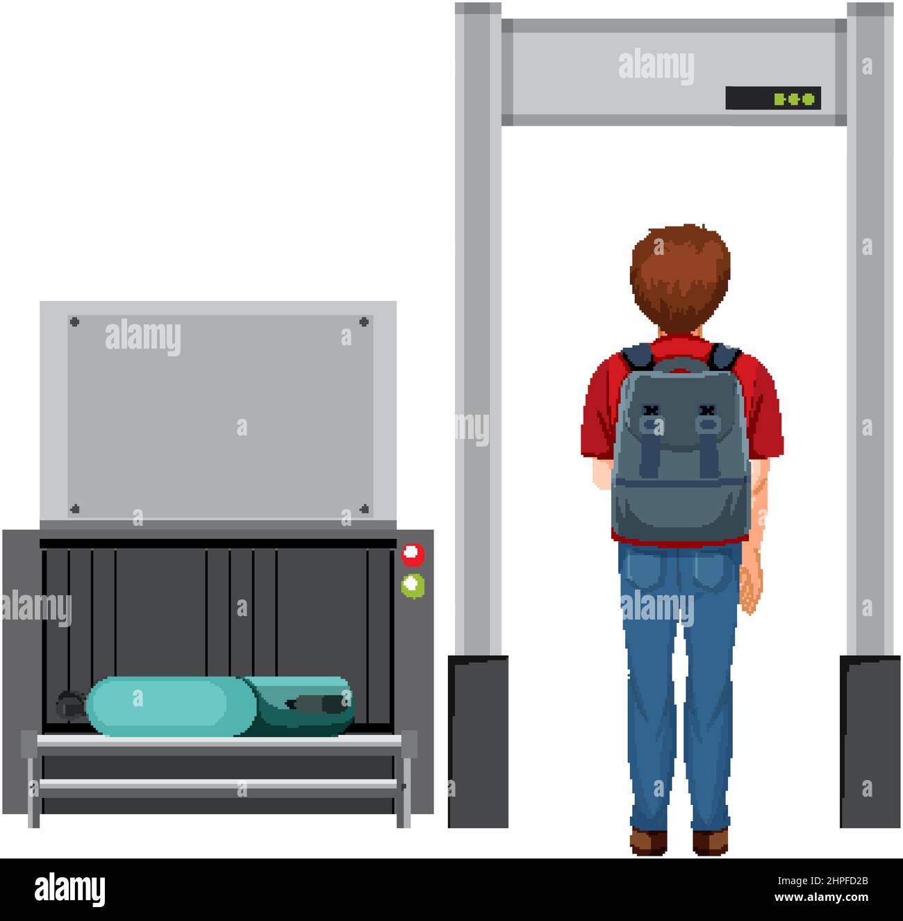 A passenger with airport baggage scanner illustration Stock Vector ...