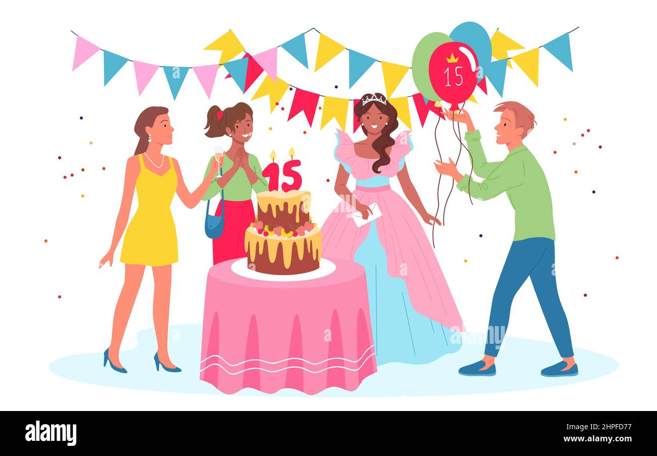 Birthday party celebration for teen princess vector illustration ...