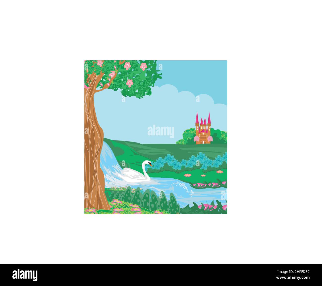 spring landscape with swan and castle Stock Vector Image & Art - Alamy