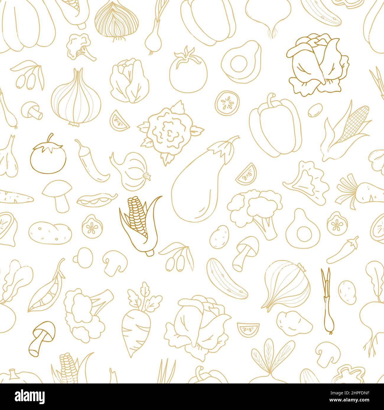 Seamless vegetable pattern. Linear hand drawn doodles of vegetables and ...