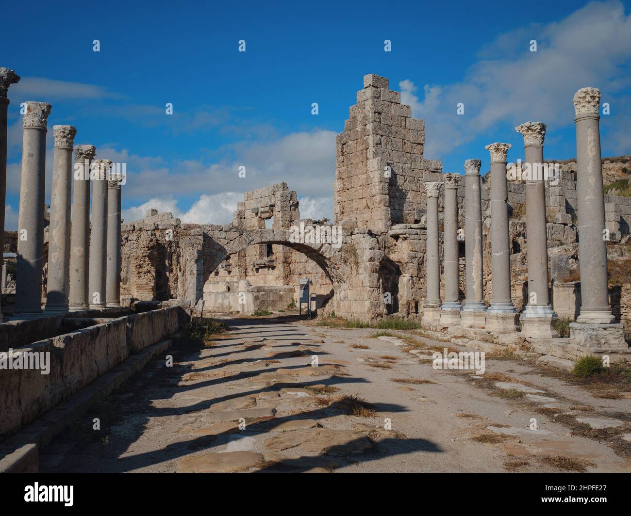 Agora columns with great sky viewin Perge or Perga ancient Greek city ...