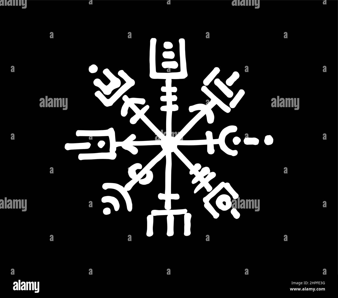 Vegvisir runic compass white pencil drawing style, Hand drawing of ...