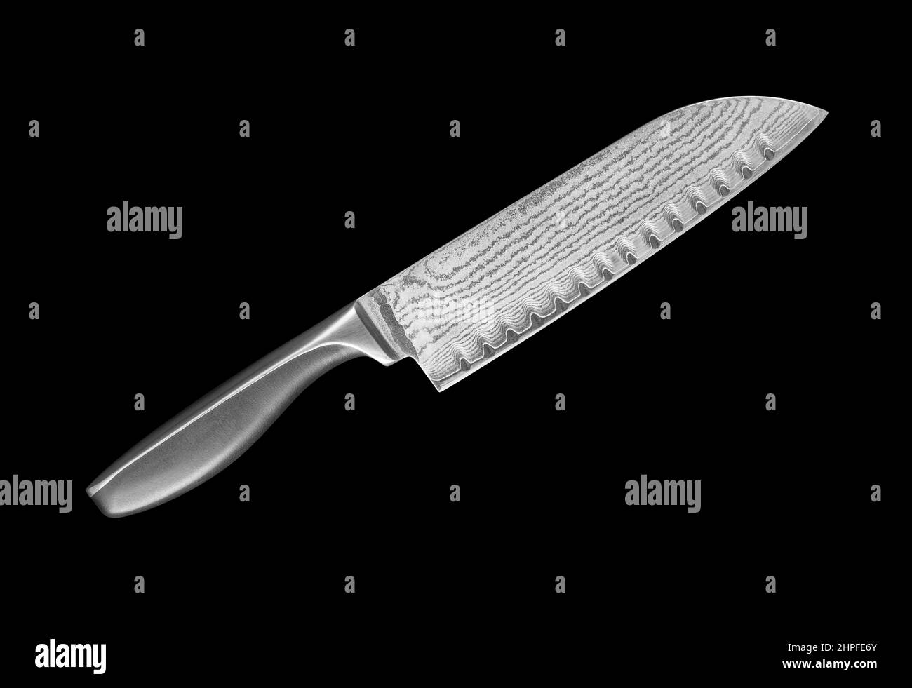 Pattern-welded knife isolated in black back Stock Photo - Alamy