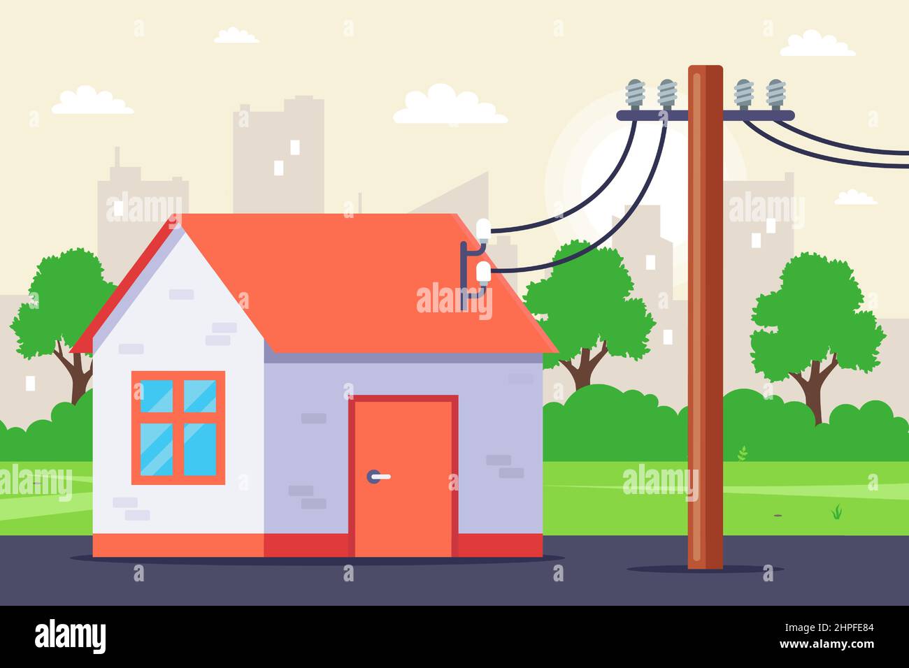 electricity supply to a private house. flat vector illustration Stock ...