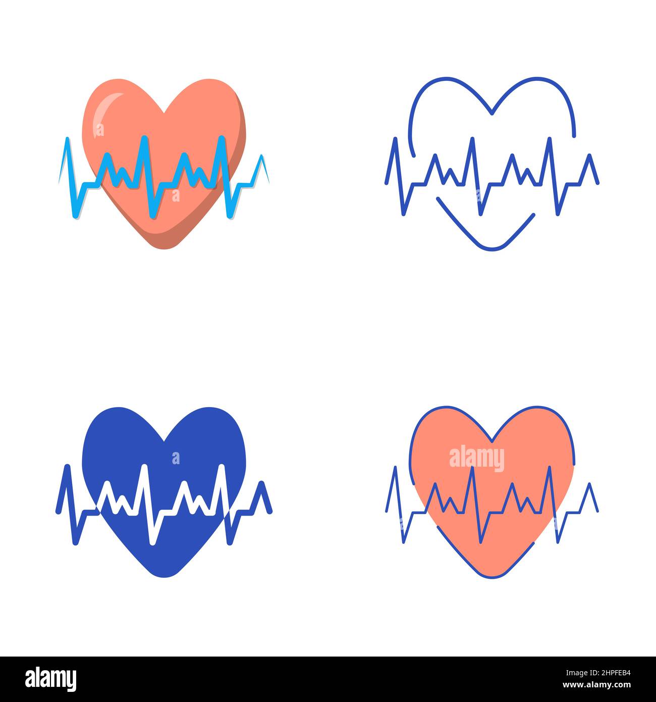 Racing heartbeat icon set in flat and line style. Heart pulse symbol ...