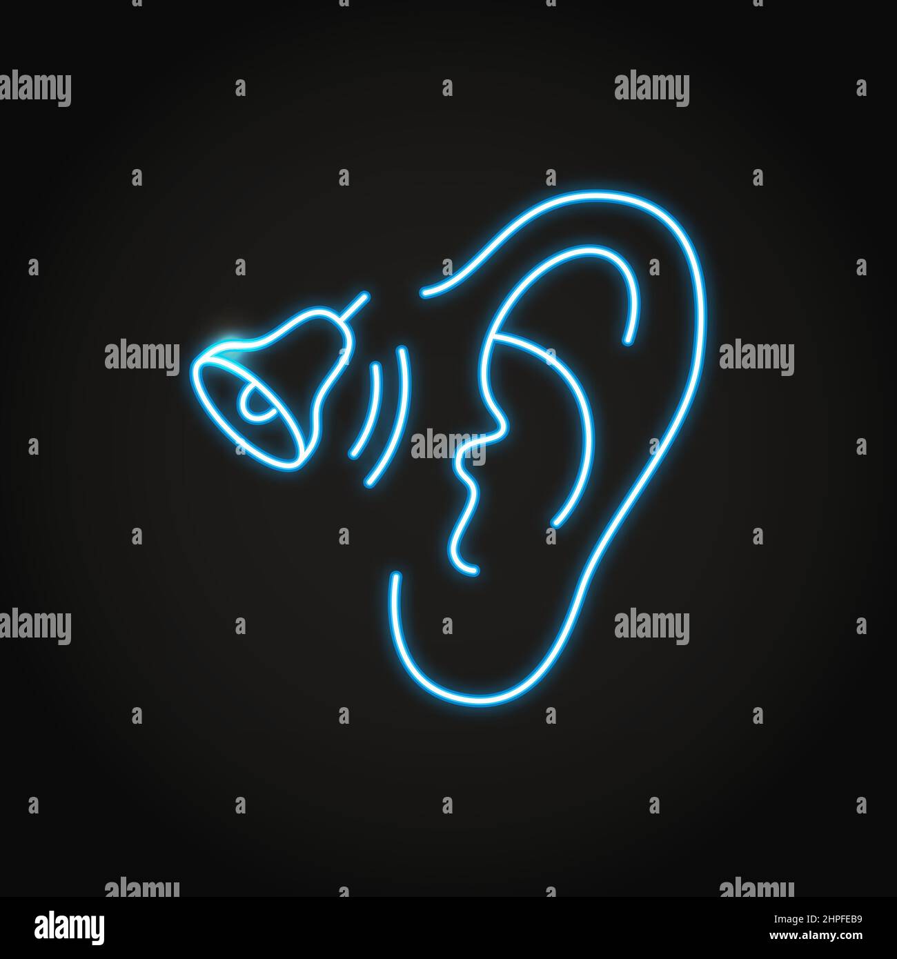Neon ringing in ears icon in line style. Tinnitus disease concept ...
