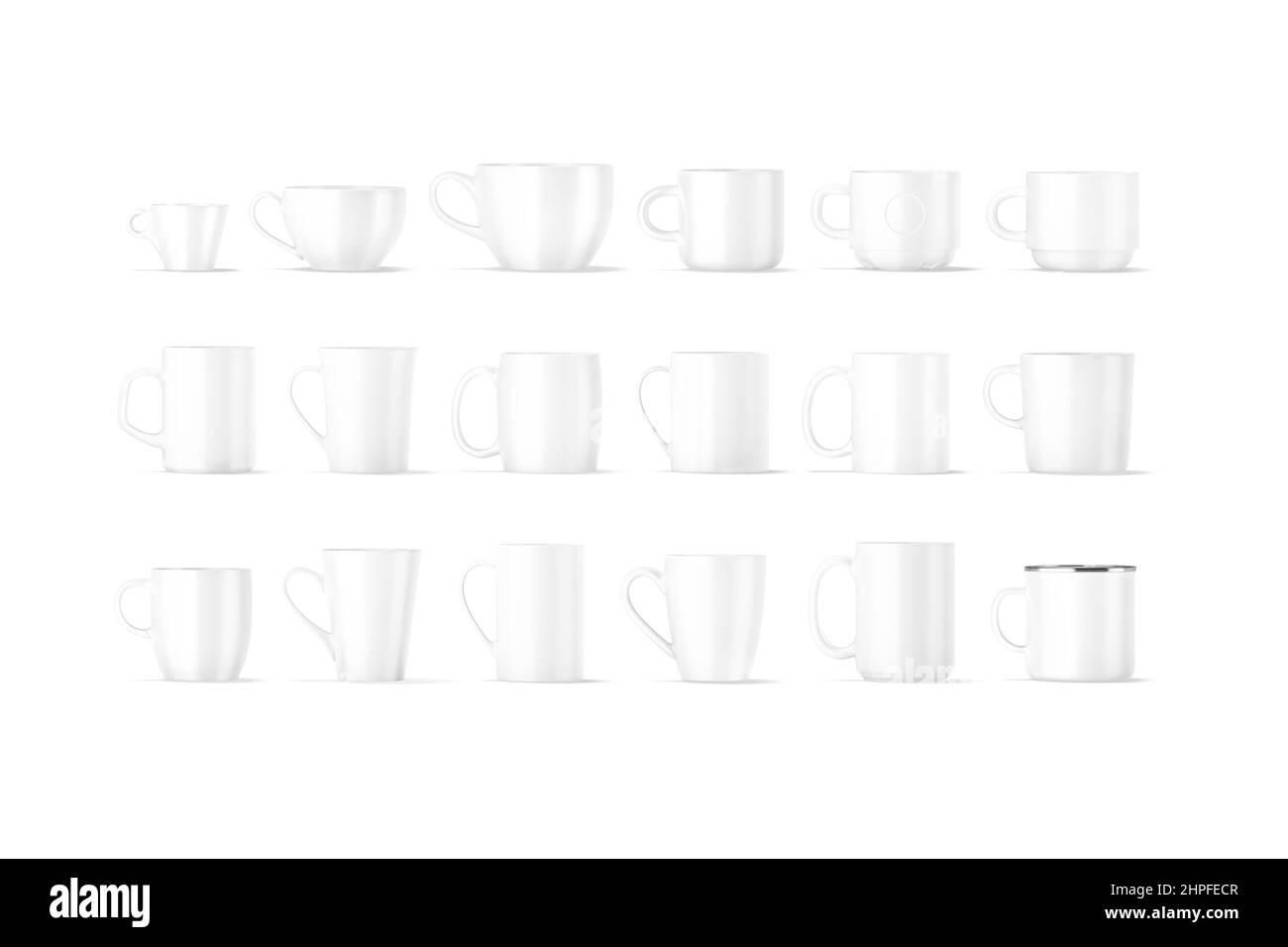 Blank ceramic mug mockup, different types, front view Stock Photo - Alamy