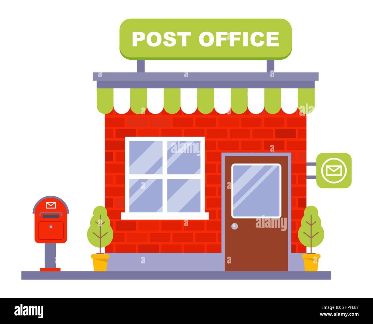 small brick post office. flat vector illustration Stock Vector Image ...
