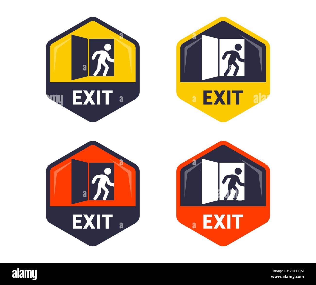 emergency exit icons set. fire evacuation mark. flat vector ...