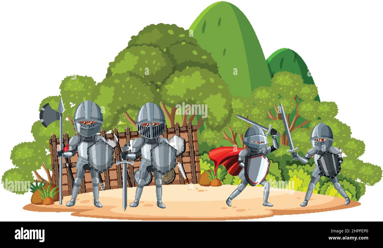Isolated medieval battle with armour knights illustration Stock Vector ...