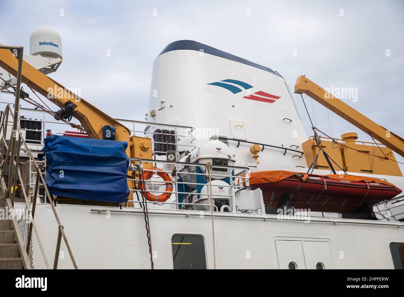 Scillonian III Ferry docked in Penzance Harbour. The ship sails to The ...