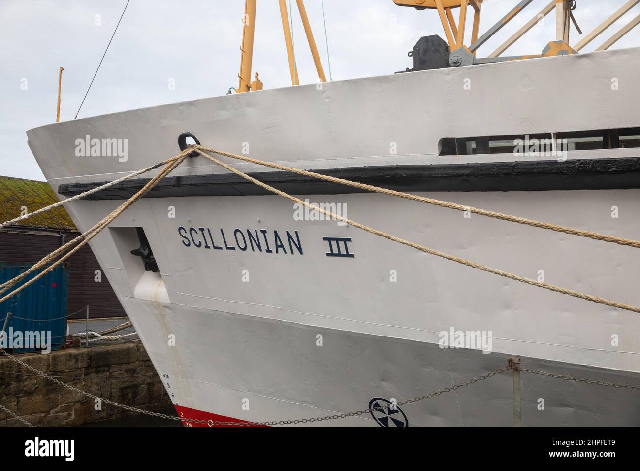 Scillonian III Ferry docked in Penzance Harbour. The ship sails to The ...