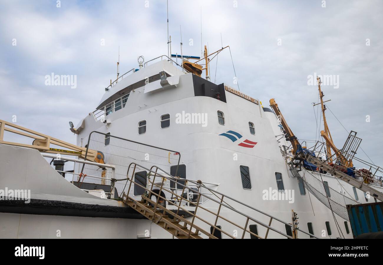 Scillonian III Ferry docked in Penzance Harbour. The ship sails to The ...