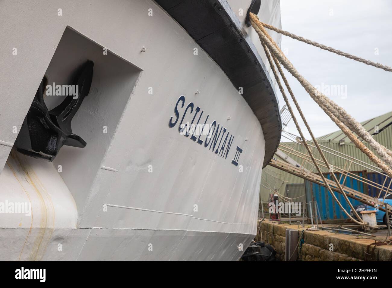 Scillonian III Ferry docked in Penzance Harbour. The ship sails to The ...