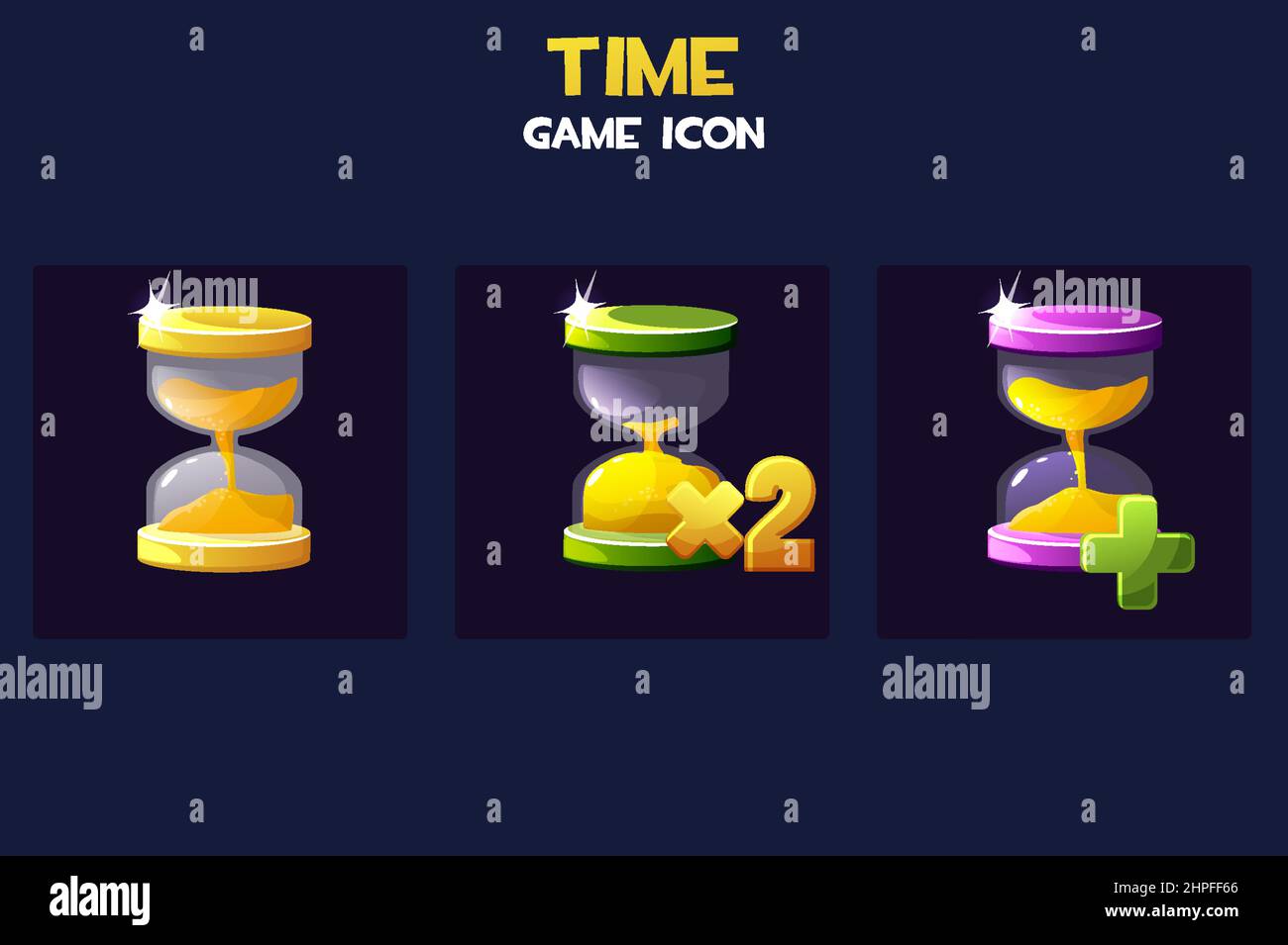 Hourglass game time icons, golden, colorful clock for gui Stock Vector ...