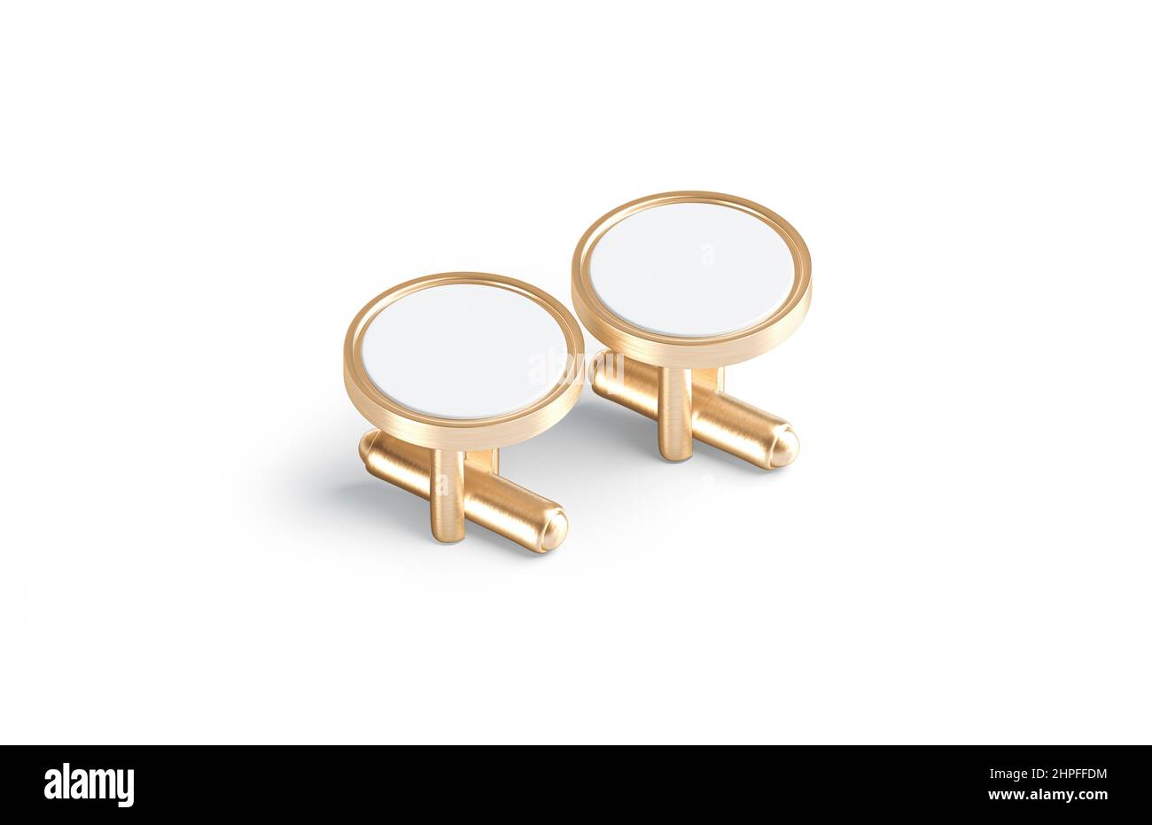Blank round gold cufflinks toggle mockup pair stand, side view Stock ...