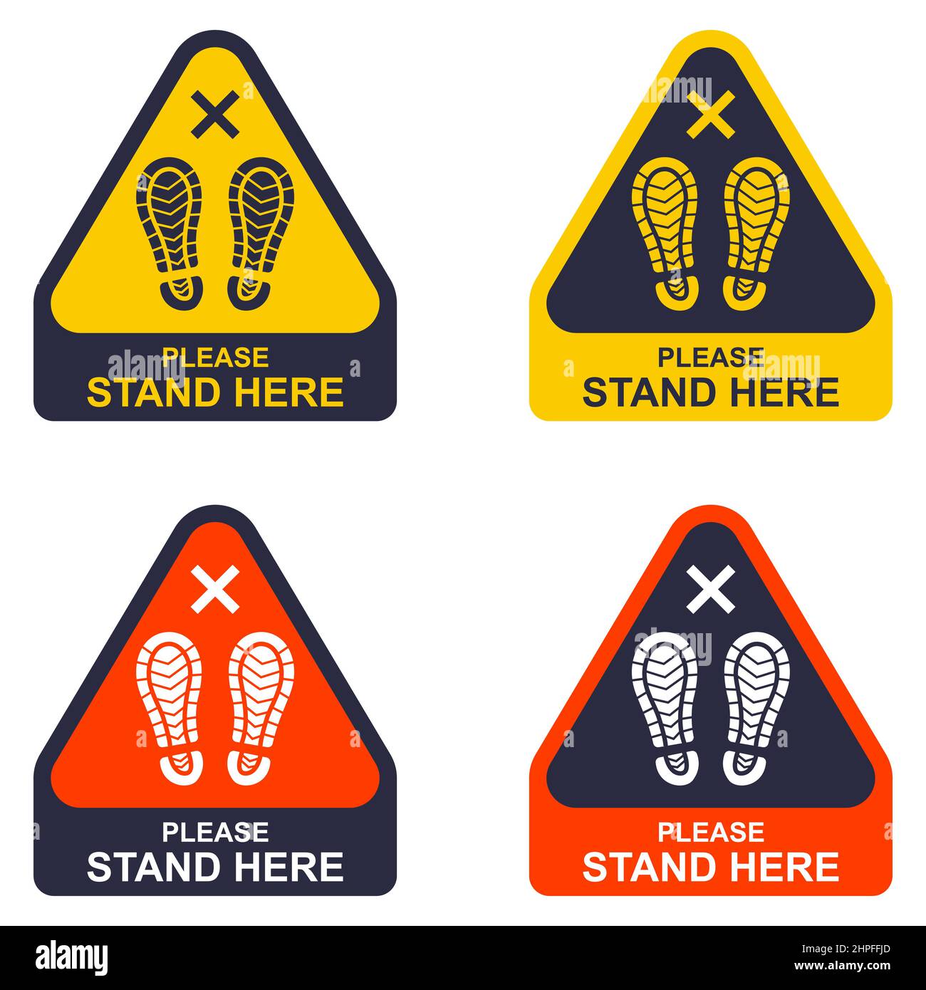 sign in the triangle please keep your distance. stay here. flat vector ...