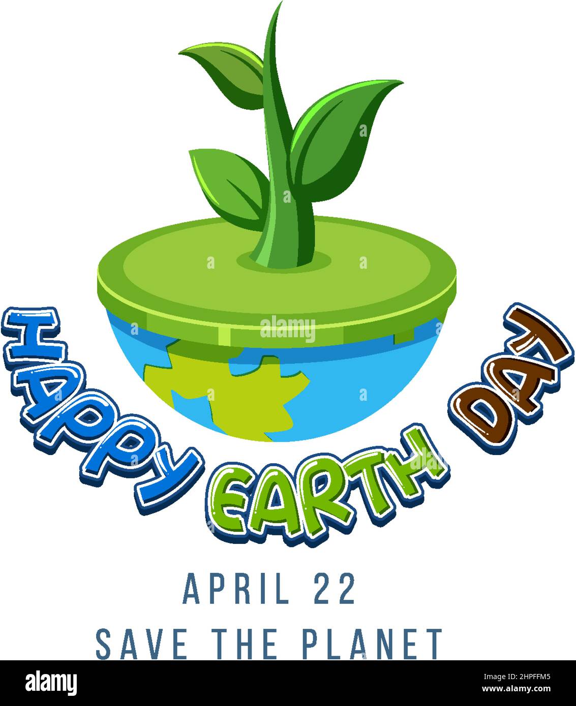 Happy Earth Day typography logo design with plant growing on earth ...