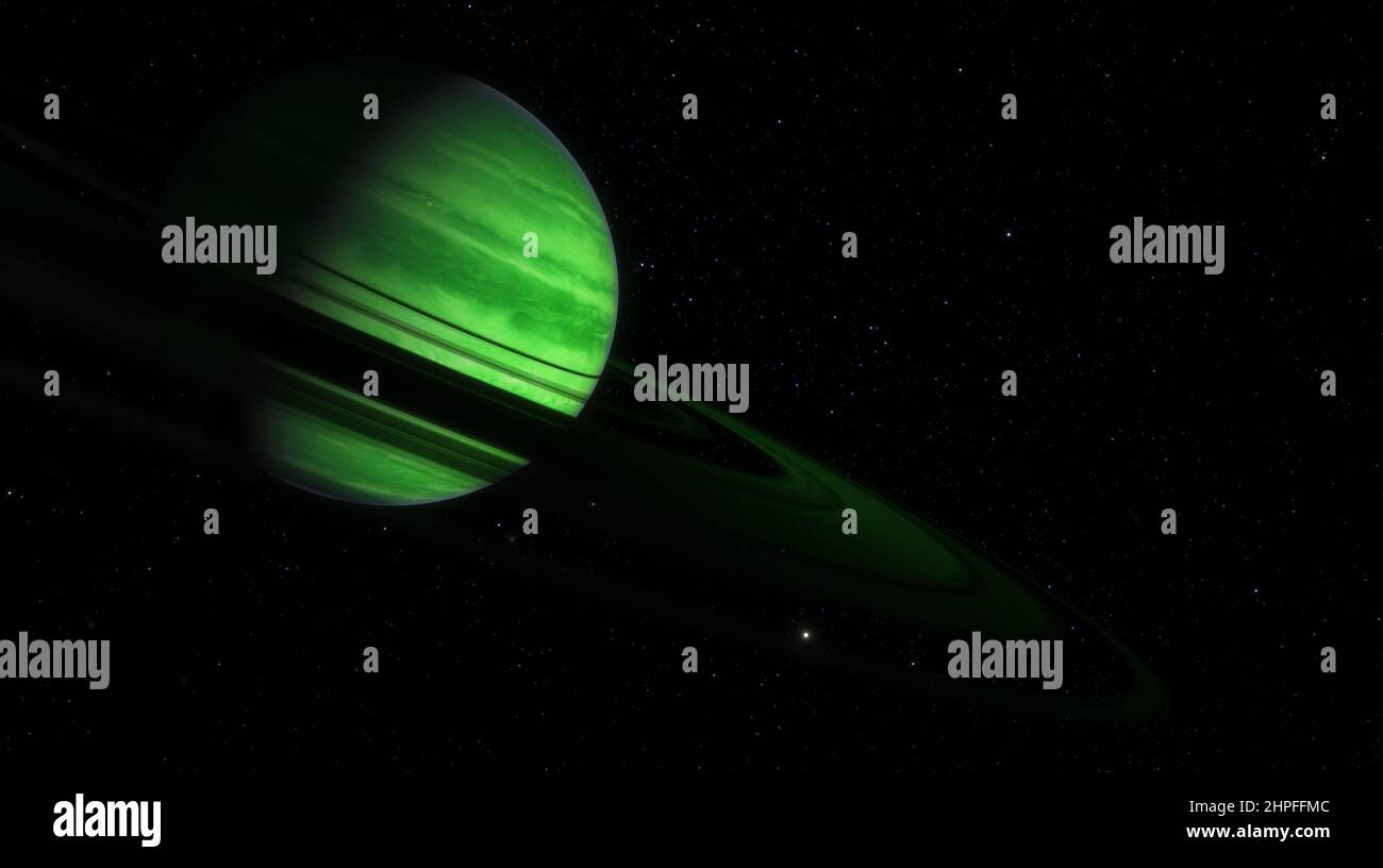 Fantastic planet, Saturn rings. Gas giant planet with an asteroid ring ...