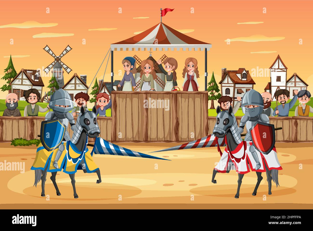 Medieval knight jousting tournament scene illustration Stock Vector Image & Art - Alamy