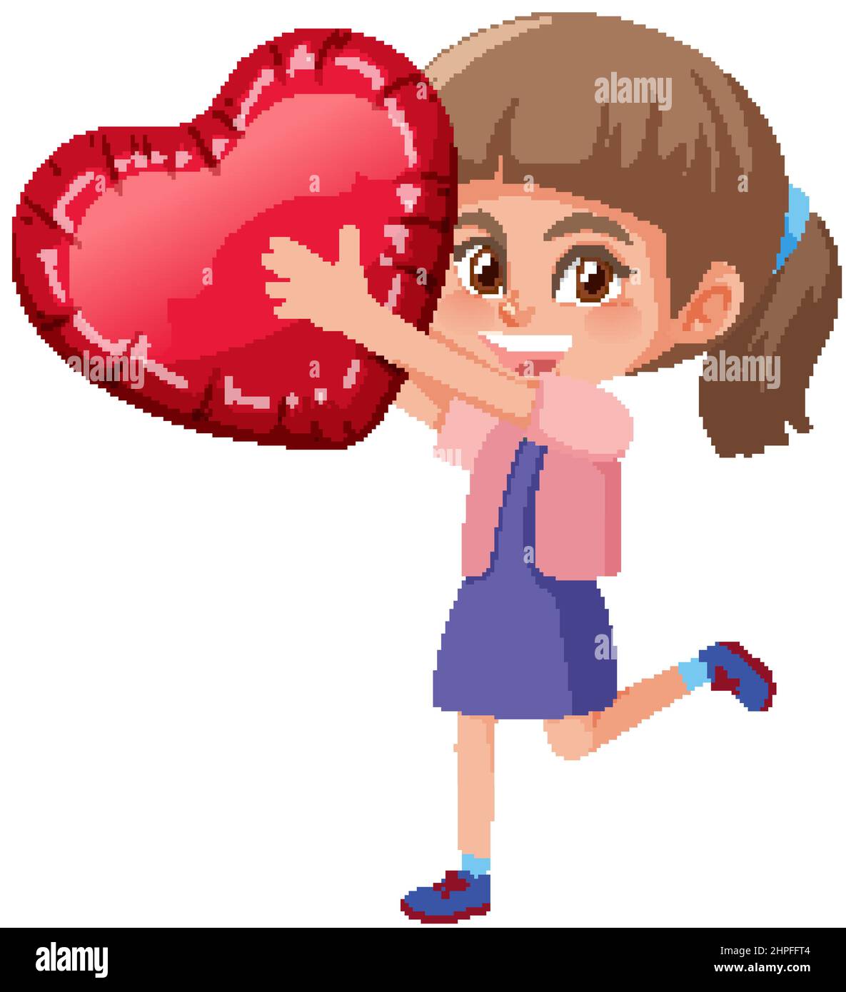 Little girl holding an inflatable heart illustration Stock Vector Image ...