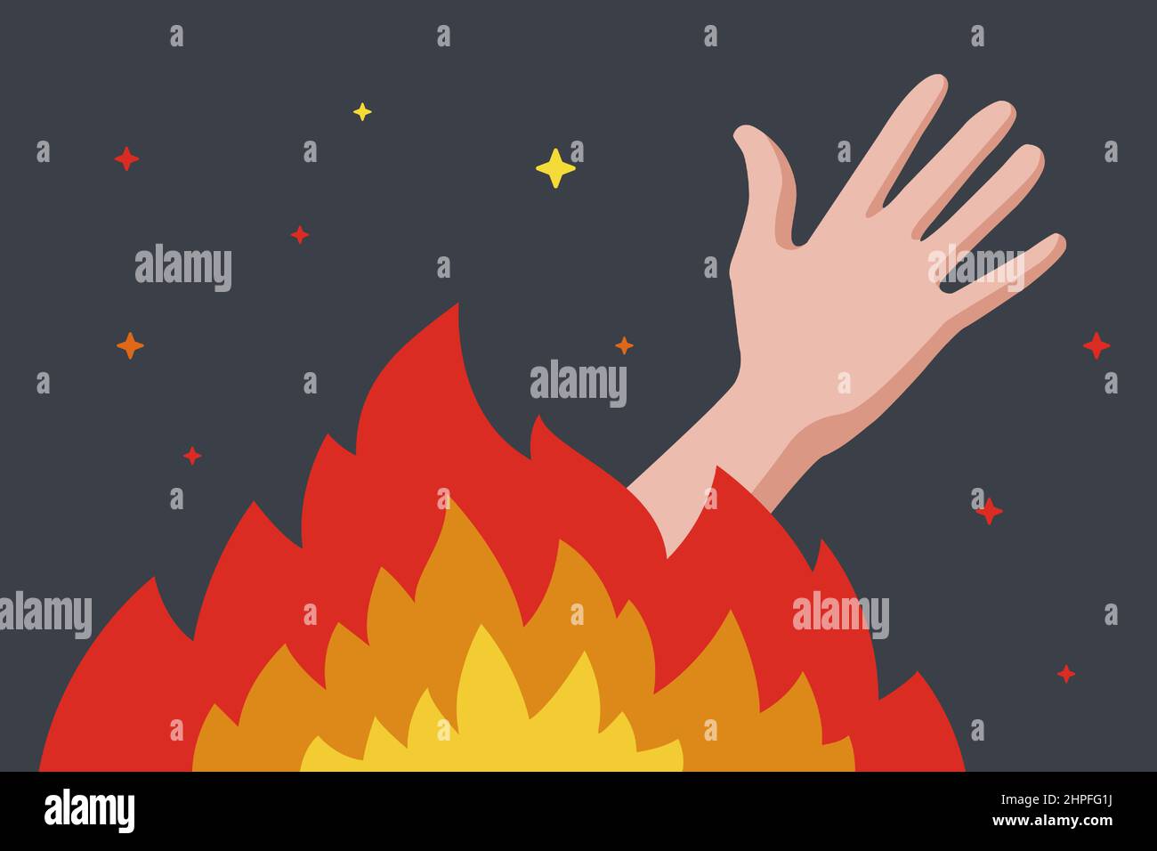 man burns in a fire. ask for help. flat vector illustration Stock ...