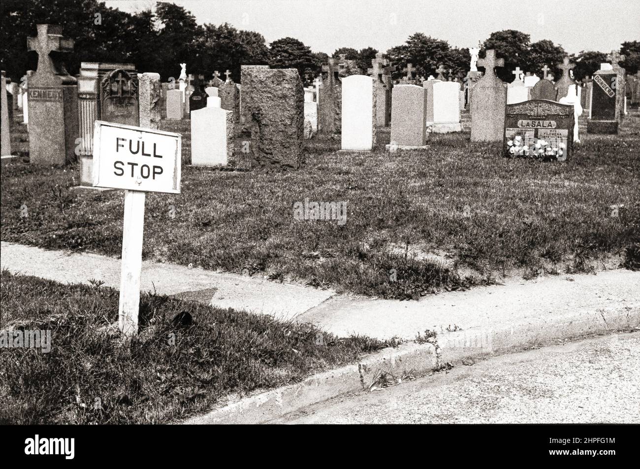 A sign at a cemetery in Queens, New York implying that death is the ...
