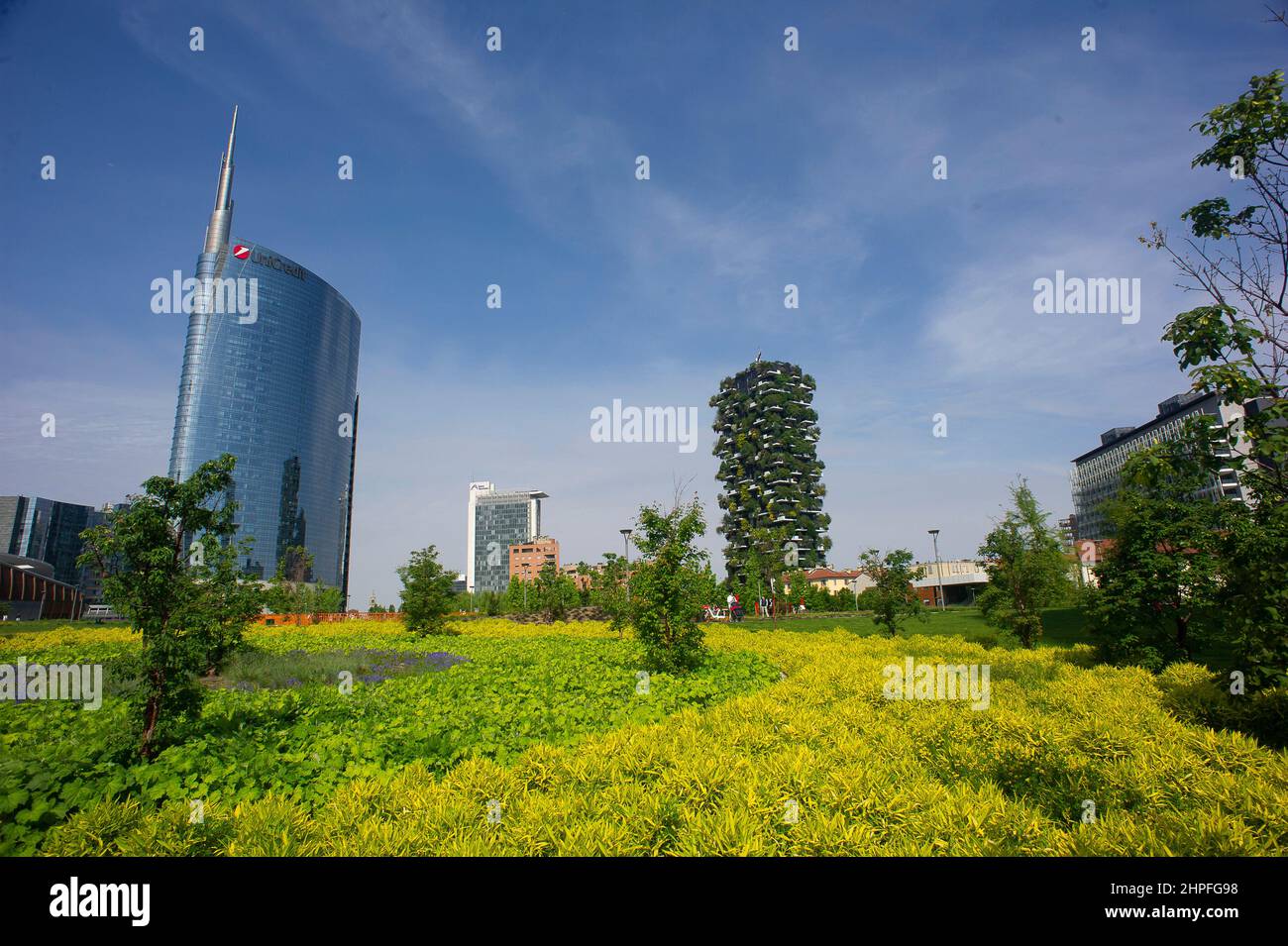 Milan, Italy - flowers in the spring garden in the Library of the trees ...