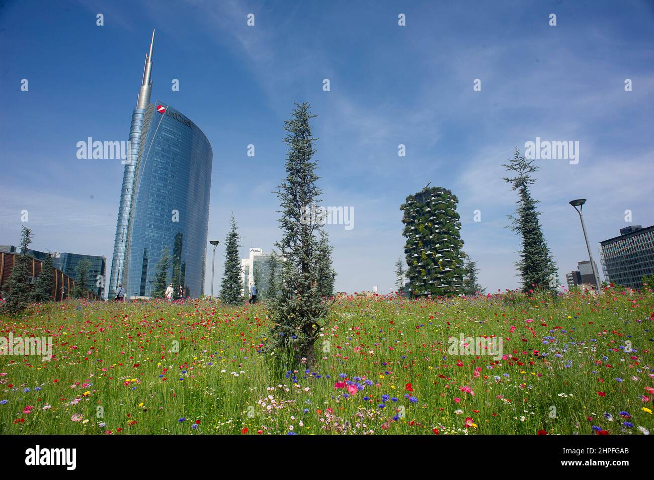 Milan, Italy - flowers in the spring garden in the Library of the trees ...