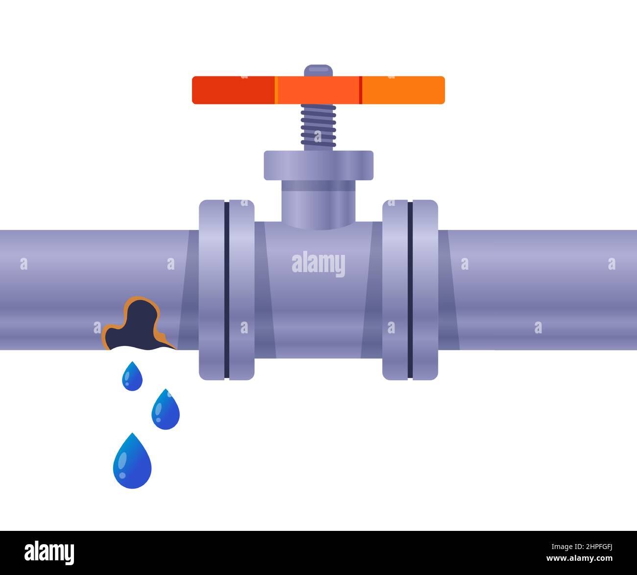 rusty pipe with water. drop from the hole. flat vector illustration ...