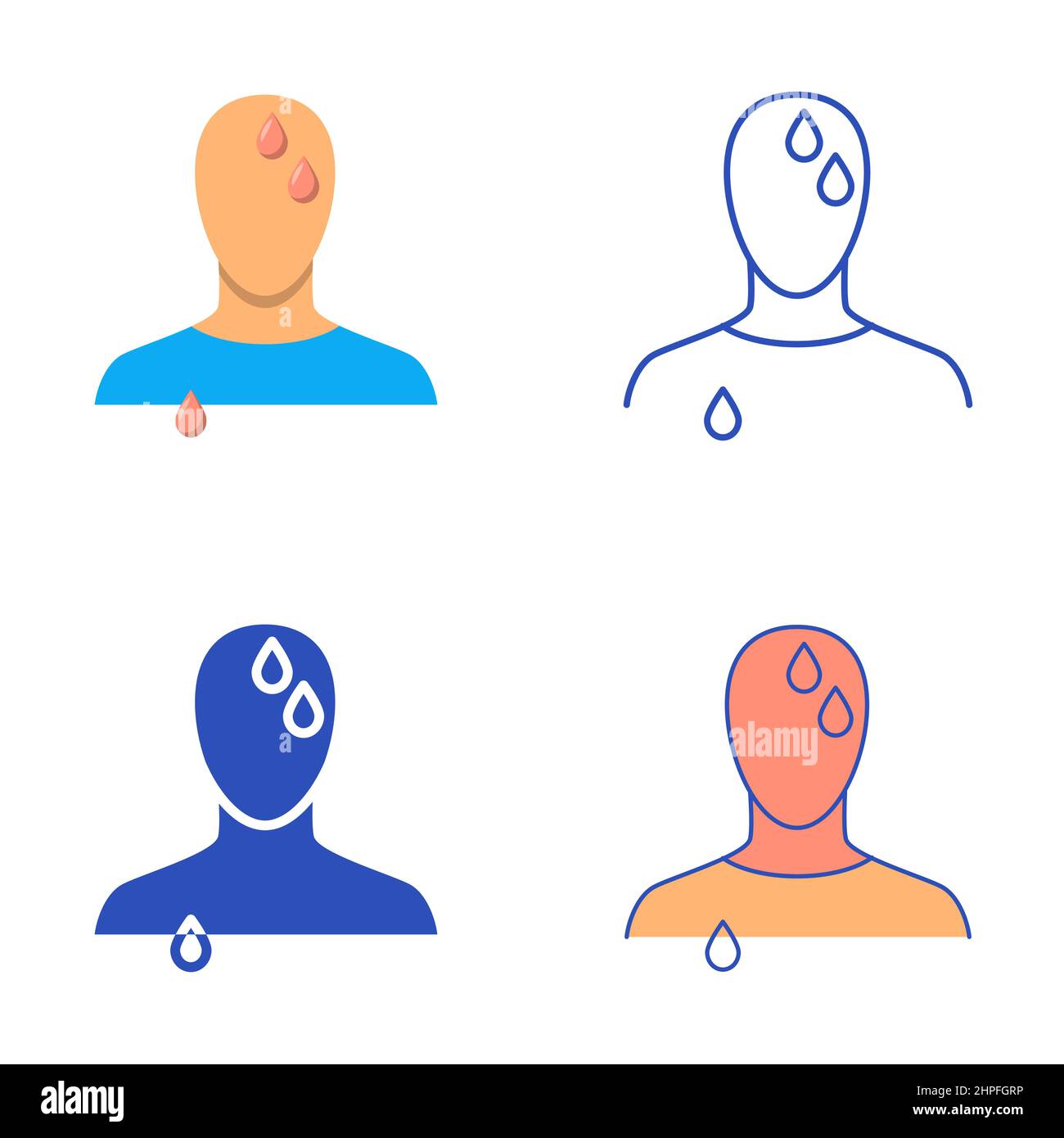 Sweating icon set in flat and line style. Person with sweat drops ...