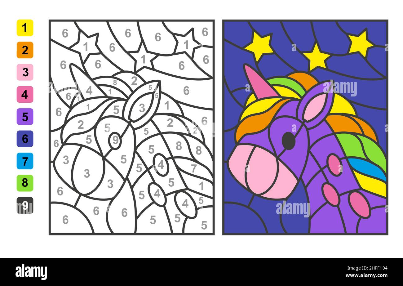 Color by numbers unicorn Animal. Puzzle game for children education ...