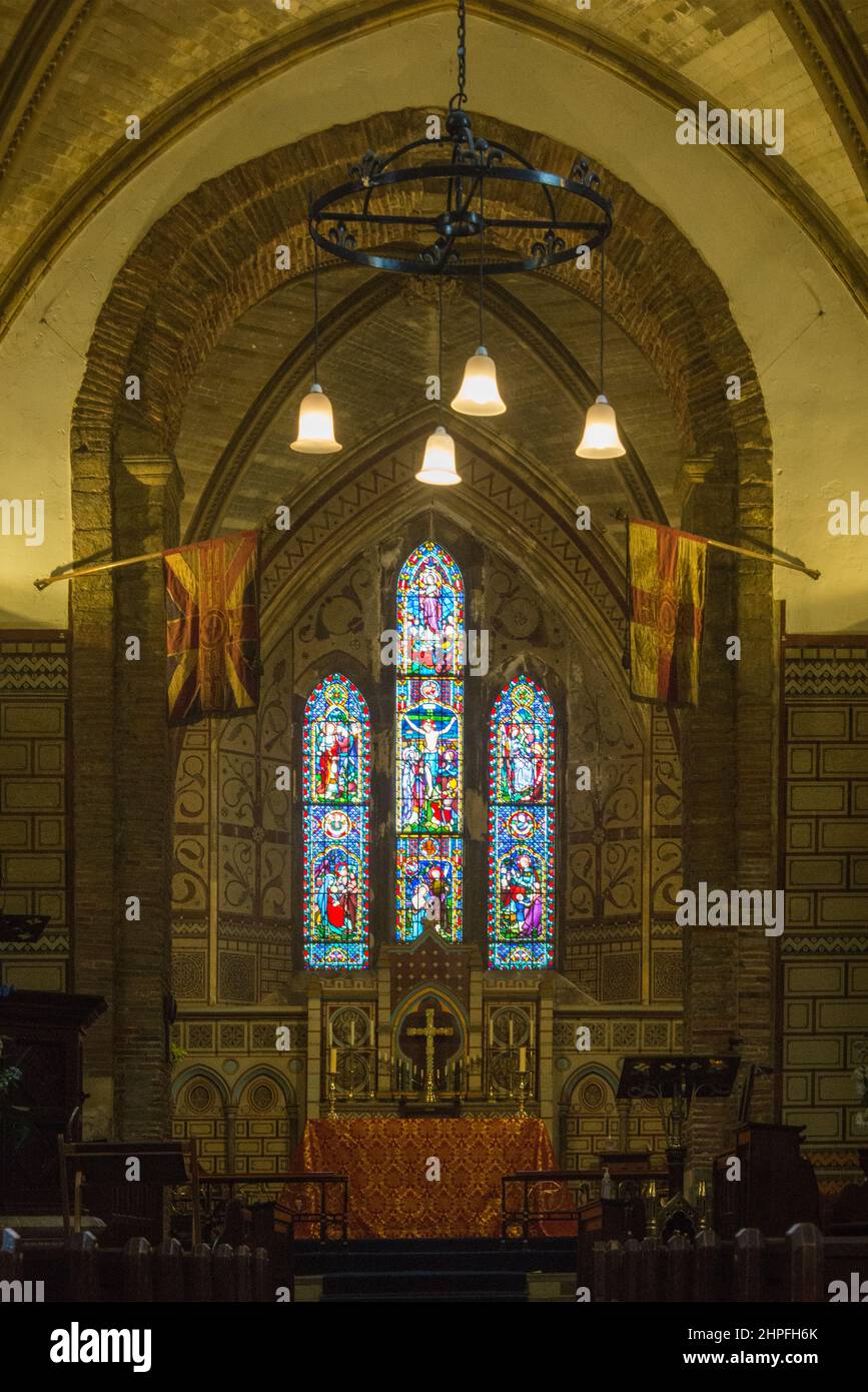 view along the aisle of St Mary in Castro Church in Dover Castle, Kent ...