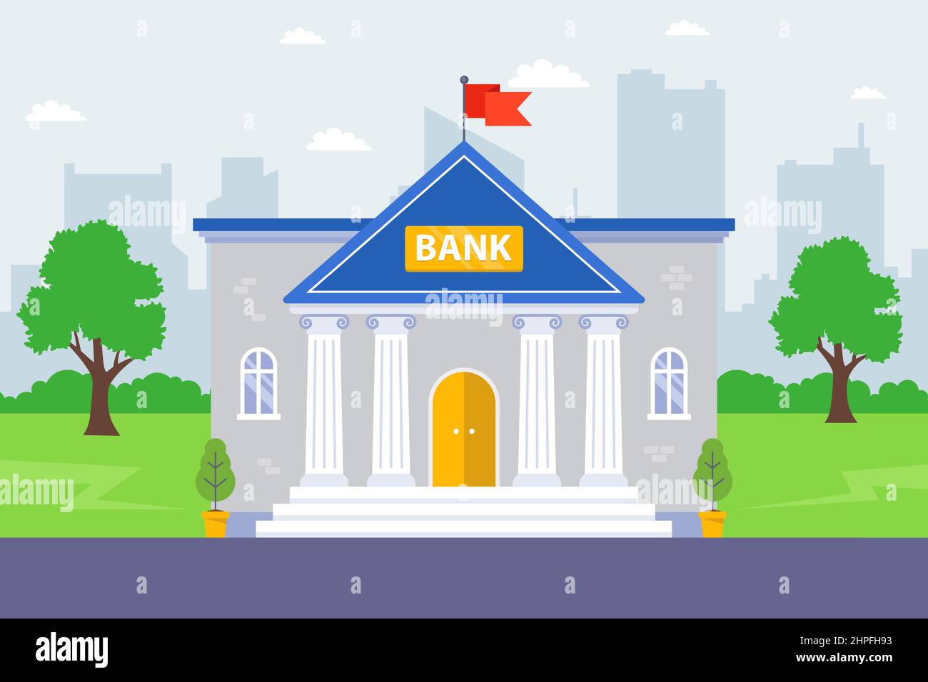 bank building on the background of the city. financial institution ...