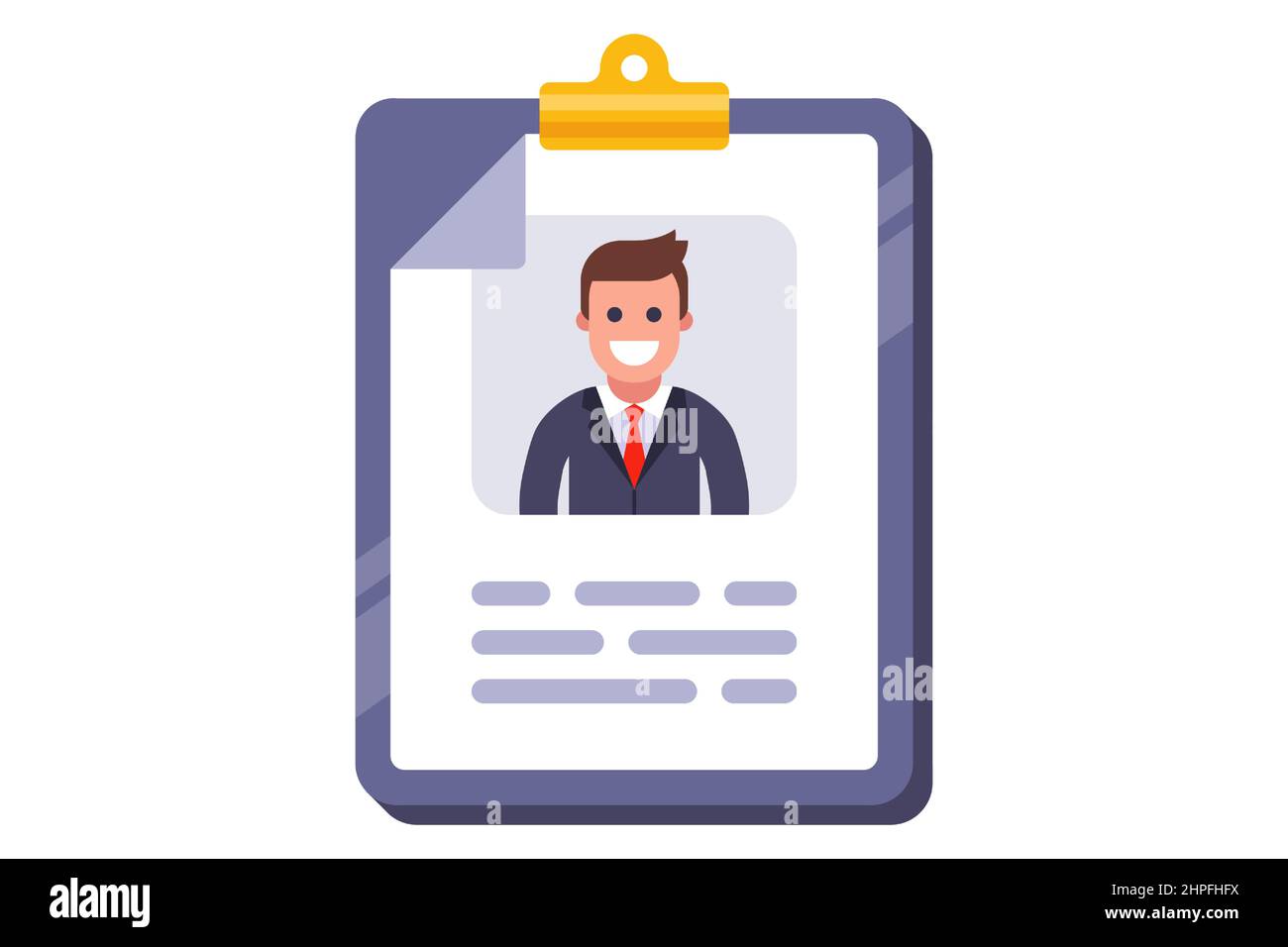 photo and dossier of a person on paper. flat vector illustration Stock ...