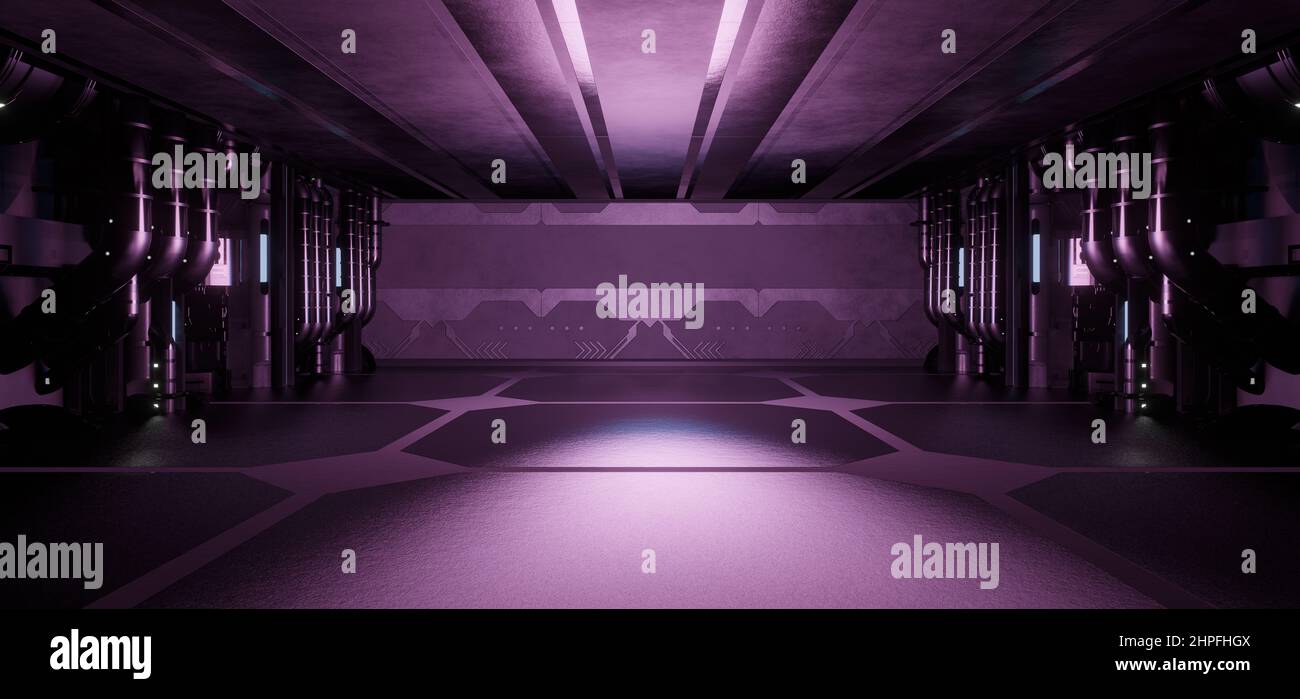 Empty Futuristic Engine Room Laboratory Revolutionary Dark Grey Colors ...