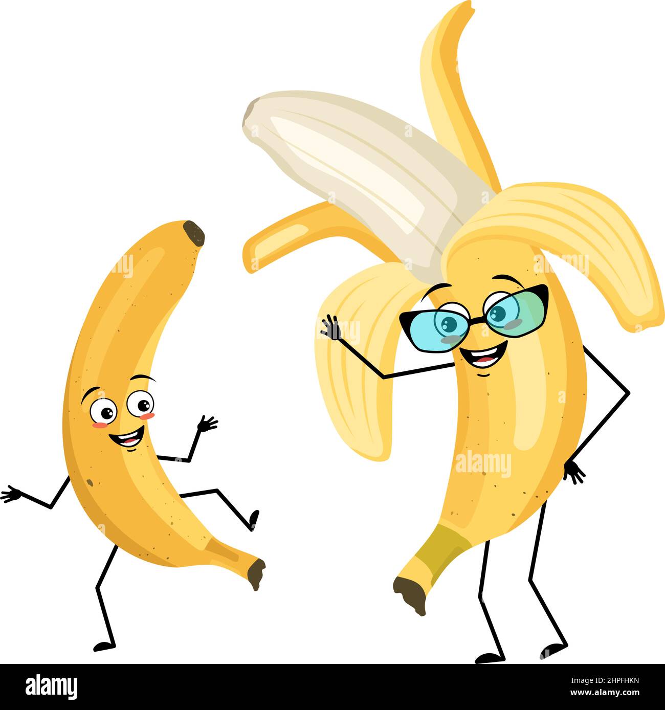 Banana character with happy emotion, joyful face, smile eyes, arms and ...